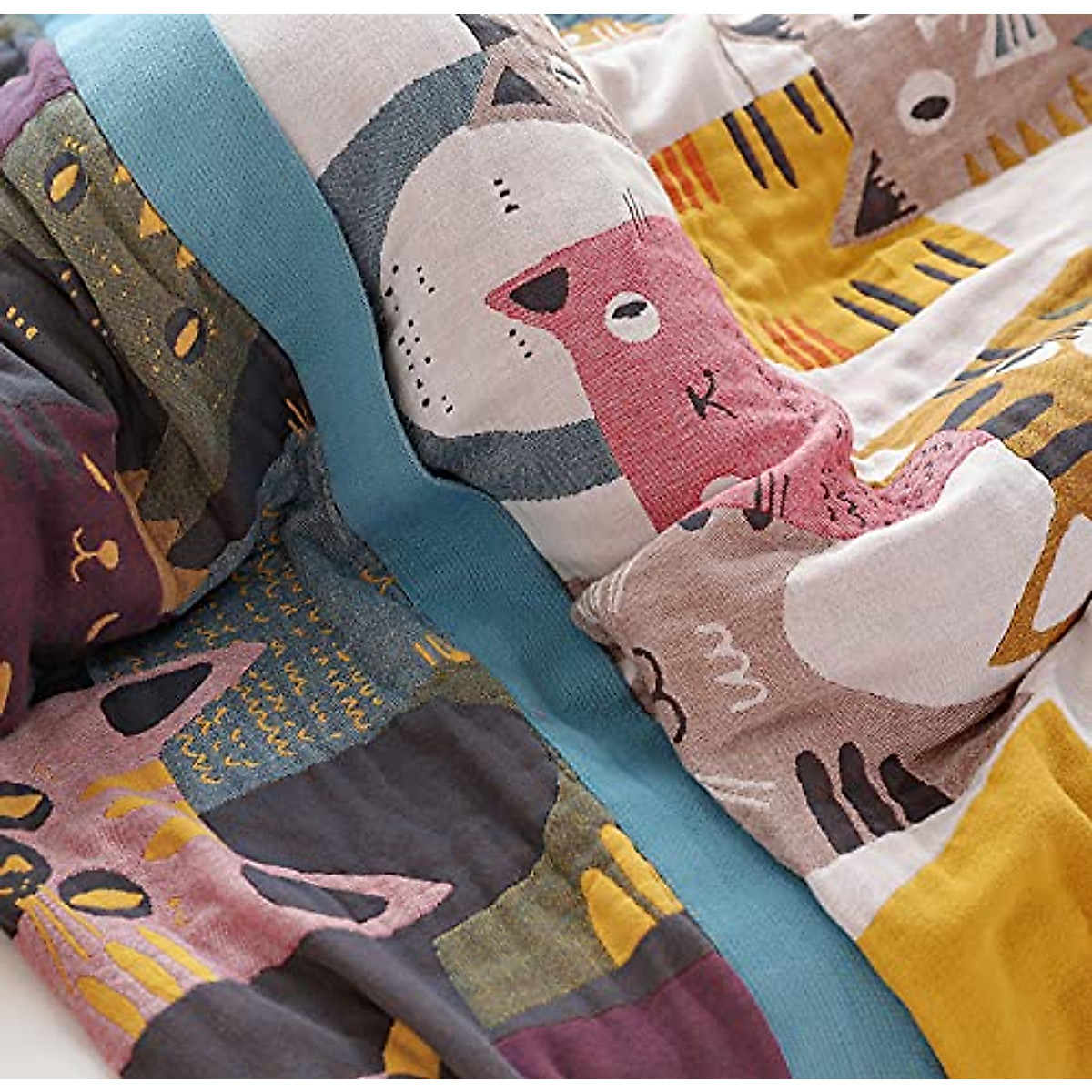 MEJU Cat Kitty Kids Girls Cute Blanket Throw for Bed Sofa Couch,100% Combed Cotton 4 Layer Soft Warm Quilt Throw Blanket Cartoon Bed Coverlet Twin 60" X 80"