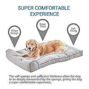 BDEUS 50 x 36 x 6.5In Orthopedic Dog Beds for Large Dogs Clearance Super Thick & Comfortable Pet Bed with Pillow, Washable Cover and Anti-Slip Bottom