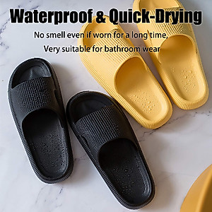 rosyclo Pillow Slipers for and Men, EVA Flat Clouds Massage Shower Bedroom Non Slip Quick Drying Open Toe Super Soft Comfy Thick Sole Puffy Bath Sliders Sandalias, Black