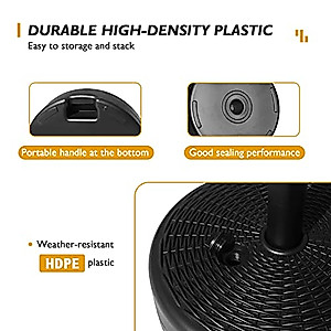 Mansader Fillable Plastic Umbrella Base Stand 50 Lbs Water Table Patio Umbrella Bases, Weighted Outdoor Patio Market-Heavy Duty Umbrella Stands, for Outdoor, Lawn, Garden, Pool, Rattan Weave (Black)