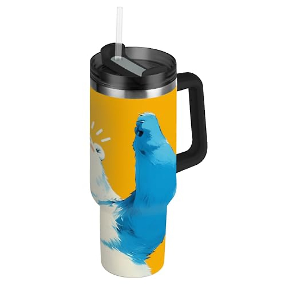 linqin Excited Blue Polar Bear Vacuum Insulated Tumbler with Lid and Straw 30 oz Water Bottle with Strap Reusable Stainless Steel Coffee Mug for Water, Iced Tea or Coffee
