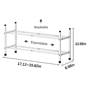TZAMLI 2-Tier Stackable Closet Shoe Rack Organizer, Expandable and Adjustable Metal Shoes Shelf Storage Small Shoe Rack for Entryway Dorm, White