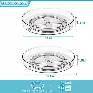 AF Home Goods Food Grade BPA Free Clear Lazy Susan 2 Pack, 10.6 Inch Kitchen Cabinet Turntable Organizer, Spinning Storage Container for Fridge Pantry Vanity Bathroom Countertop Makeup