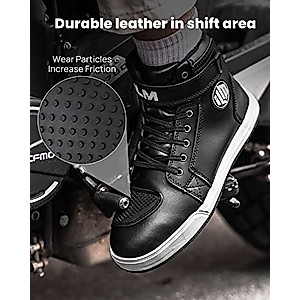 ILM Motorcycle Shoes for Men Black Waterproof Street Riding Protective Gear Breathable Powersport Anti-Slip Footwear with Ankle Support, Shift pad (Black,8.5)