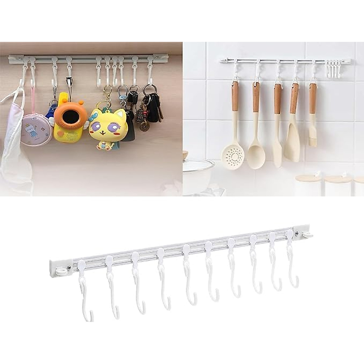 Aasipsuo Multifunctional Slide Rail Hook, Key Hook Track Wall Mounted, Hanging Pot Rack Hanger, Adhesive Coat Hook Rail, Multi-Purpose Rail Hook for Kitchen Cabinet (30cm/11.81in)
