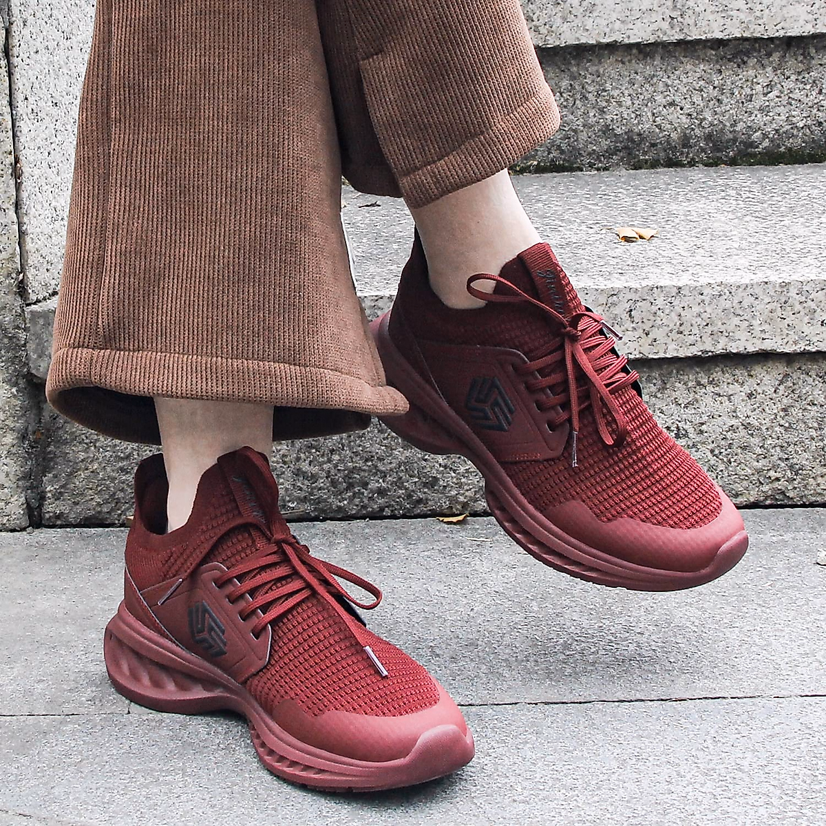 Giniros Mens Slip On Walking Shoes Non Slip Running Shoes Breathable Workout Shoes Lightweight Gym Sneakers Wine Red Size 9.5