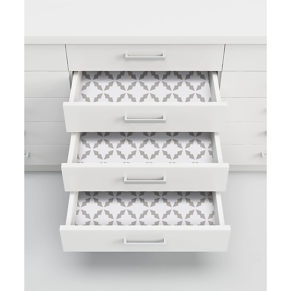 GloryTik 17.3" x 78.7"Gray and White Contact Paper Self Adhesive Removable Shelf Liner Peel and Stick Embossing Shelf Liners for Kitchen Cabinets Drawer