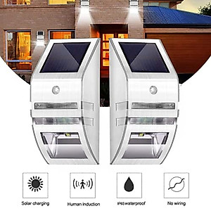 NEWNEN 4 Pack Fence Solar Lights, Stainless Steel Metal Solar Deck Lights Fence Lights, Motion Sensor Solar Outdoor Lights Waterproof for Fence Deck Yard Patio Garage Garden, Cool White