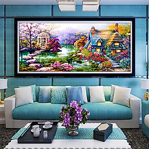 qiguch66 DIY Diamond Painting,DIY 5D Diamond Mosaic Landscapes Garden Lodge Painting Cross Stitch Kit Decor,Arts Craft for Home Wall Decor