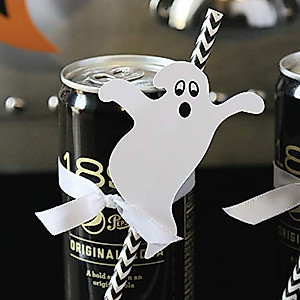 Big Dot of Happiness Spooky Ghost - Paper Straw Decor - Halloween Party Striped Decorative Straws - Set of 24