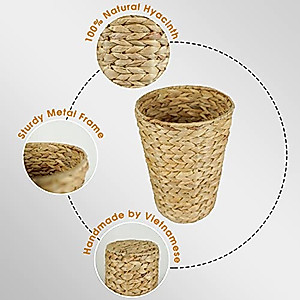 MANTEIV Waste Basket Woven - Water Hyacinth Storage Rustic Boho Decor Basket - Home Office Paper Wastebasket Garbage Container Bin for Living Room Bedroom Bathroom Kitchen Set