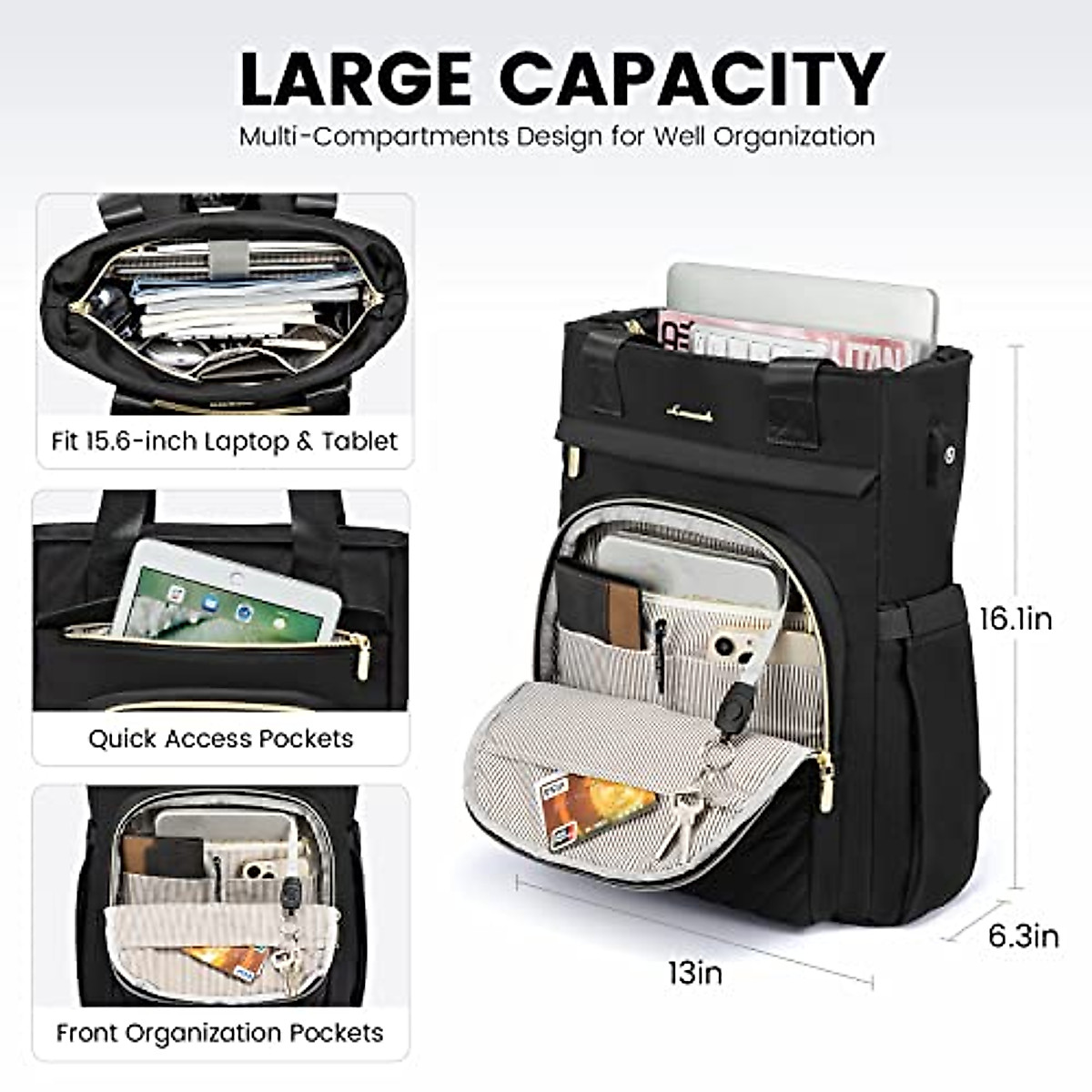 LOVEVOOK Laptop Backpack Purse for Women, Wide Top Open Teacher Nurse Tote Bag, 15.6 Inch Work Laptop Bag with USB Port,Business Travel Computer Backpack College school bookbag…