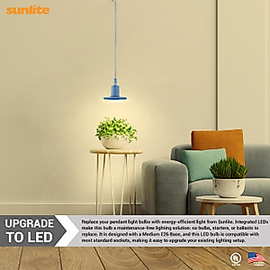 Sunlite LED UFO Pendant Light Bulbs, 11 Watts, 800 Lumens, 3000K Warm White, Medium E26 Base, 120 Volts, 110 Degree Beam Angle, UL Listed, Indoor, Blue