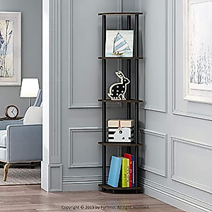 Furinno Turn-N-Tube 5 Tier Corner Display Rack Multipurpose Shelving Unit, 1-Pack, Dark Brown Grain/Black