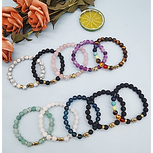 Jewdreamer 10Pcs 8mm Chakra Bead Bracelet Elephant Gifts for Women Men Natural Stone Bead Bracelets Lava Rock Reiki Crystals Yoga Bracelets