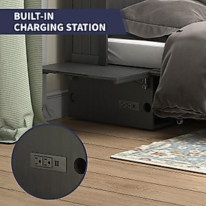 ijuicy Murphy Bed Queen,Cube Chest Cabinet Bed with Charging Station & 3 Level Foldable Memory Foam Mattress & Large Drawer for Guests/Bed Room-Grey