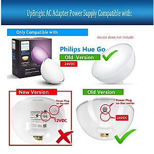 UpBright 24V AC/DC Adapter Compatible with Philips Hue Go 798835 800136 71460 60 7146060C6 HueGo LED Light HF12 HF18 HF24 S018QU2400075 S018QU2400050 S012BSM2400050 24VDC 6W 12W Power Supply Charger