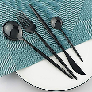 Gugrida 24-Piece Silverware Set - 18/10 Stainless Steel Reusable Utensils Forks Spoons Knives Set, Mirror Polished Cutlery Flatware Set, Great for Family Gatherings & Daily Use (6 set, Black)