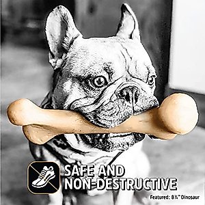 Pet Qwerks Dinosaur BarkBone - Nylon Dog Bone for Aggressive Chewers - Bacon Flavor - 6.5"