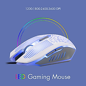 CHONCHOW Gaming Keyboard and Mouse,Keyboard Mouse Combo White Rainbow Backlit USB Wired Compatible with Windows Mac OS Xbox Ps4/Ps5 Offce or Game