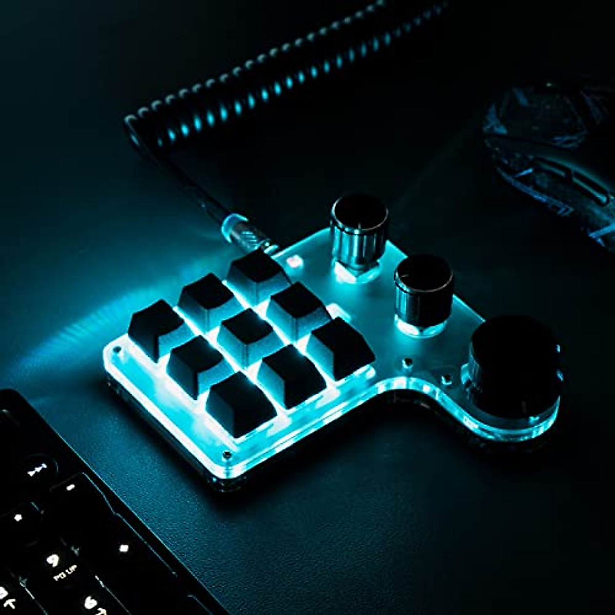 Naroote Mini Gaming Keyboard, 3 Knobs Customized Mini Keyboard 9 Keys RGB Backlit 1200 MAh for Gaming (Black)