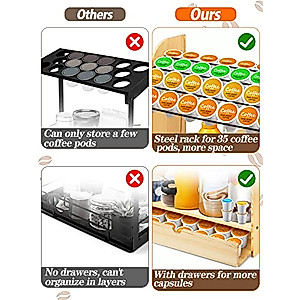 K Pod Holder - Pine Wood Coffee Essentials Organizer Station Compatible with K-Cups, Large Capacity Tea Bar Holder Coffee Accessories Storage for Home Office Kitchen Countertop