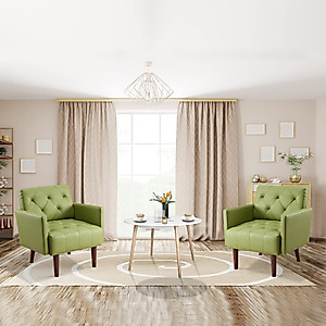 Hdxdkog Green Leather Accent Chair Comfy Upholstered Living Room Arm Chair Single Reading Sofa Chairs for Bedroom Office Small Spaces Waiting Room Furniture (Green, 29.1" x 25.6" x 31.1")