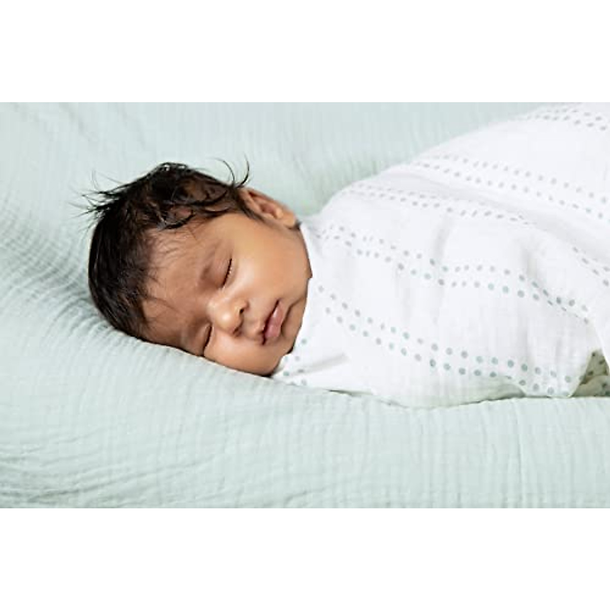 Muslin Swaddle Baby Blankets for Girl or Boy, Soft and Breathable Oeko-Tex Cotton Muslin Baby Blanket, Newborn Swaddling Wrap, Receiving Blanket, 47 in x 47 in, Mint Green and Cream Dots