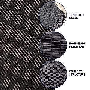 PAOLFOX 5 Piece Modern Patio Conversation Sets, Wicker Patio Furniture, Black/Blue