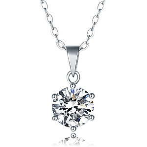 IMOLOVE Moissanite Solitaire Pendant Necklaces for Women Sterling Silver with 18K White Gold Plated 1 Carat D Color VVS1 Clarity Mossanite Jewelry for Women-W