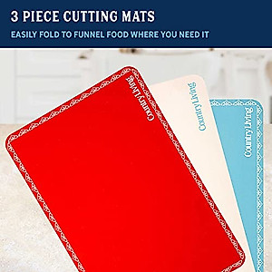 Country Living 20-Piece Kitchen Knife Quality Stainless-Steel Blades with Guards, Complete Set includes Knives, Shears, Acacia Cutting Board and Flexible Chopping Mats, Blue