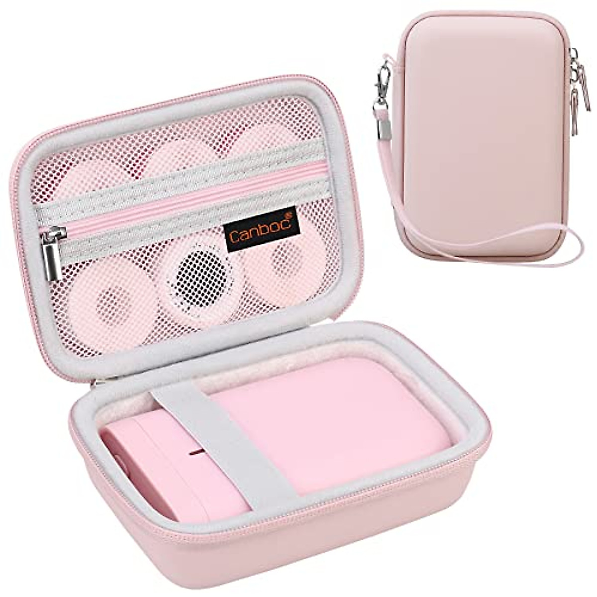 Canboc Label Maker Case for JADENS D11/ D110/ PikDik D11/ Nelko P21 Portable Bluetooth Label Printer, Carrying Holder for Label Paper and USB Cable, Pink