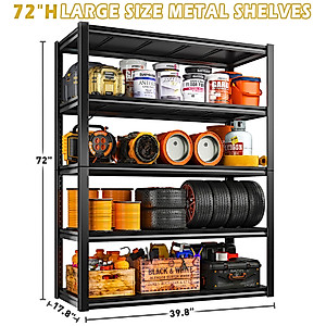 REIBII Garage Storage Shelves Heavy Duty Garage Shelving 72" Adjustable Metal Shelves for Storage 5-Tier Garage Shelves Heavy Duty 2500LBS Basement Kitchen Pantry Shelving Utility Shelves, 3 Pack