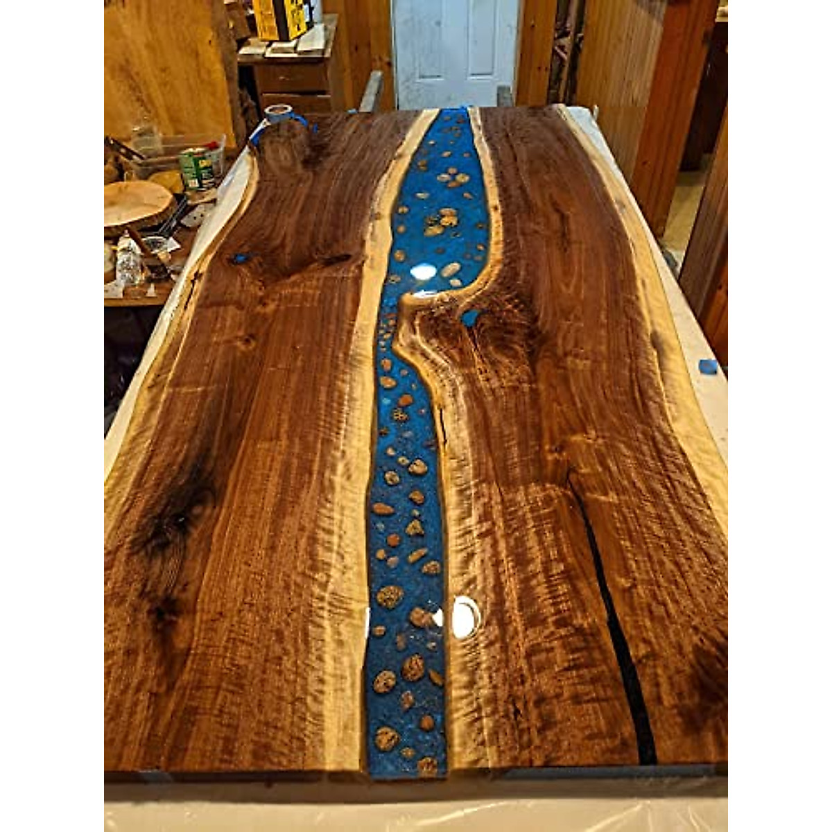 Black Walnut blue epoxy River Dining Table,Top 7' 6" Long by 40" to 44 Wide