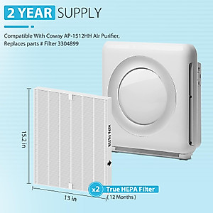 2Pack AP-1512HH True HEPA Replacement filter Compatible with Coway air Purifier AP-1512HH, AP-1512HH-FP, AP-1518R, AP-1519P, Item NO #3304899