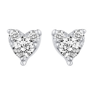 1/4 Ctw Natural Diamond Stud Earrings set in 925 Sterling Silver (HEART)