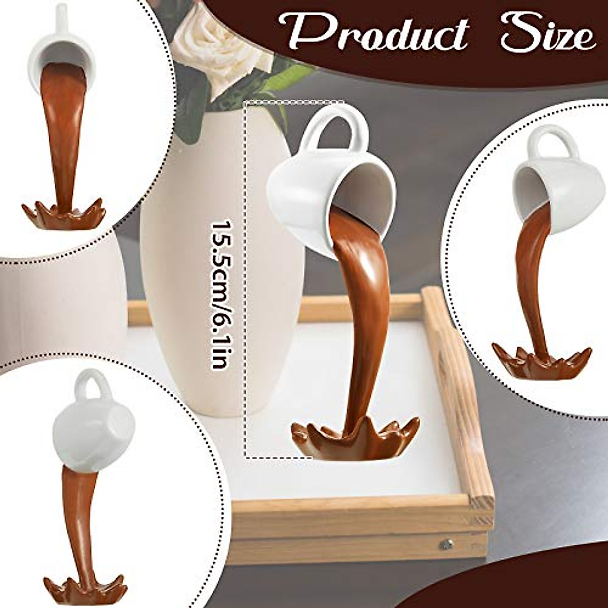 Jetec Floating Spilling Coffee Cup Magic Pouring Splash Coffee Mug Pouring Spilling Coffee Mugs Cafe Novelty Funny Coffee Cup Sculpture Art Decoration for Home Decor Coffee Lover (Brown Floating)