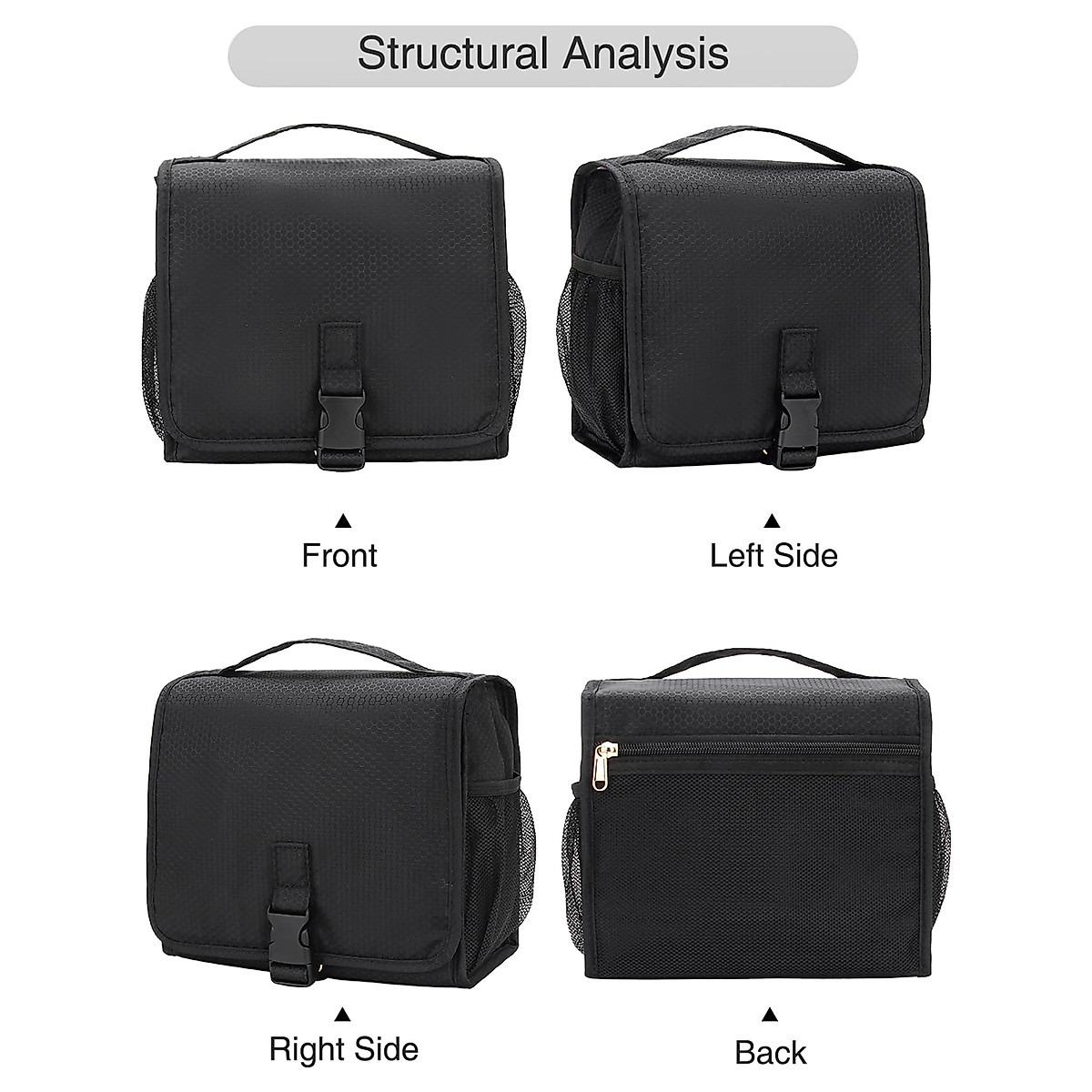 Relavel Hanging Toiletry Bag for Women and Men, Small Travel Bag for Girls Compact Size with Multiple Compartments Waterproof Travel Kit Wash Bag Makeup Storage Organizer Gym Shower Bag Black