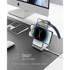 Magnetic Charging Station,Hohosb 3 in 1 Foldable Zinc Alloy Wireless Charger Stand[Compatible with Magsafe Charger] for iPhone 15/14/13/12 Series, AirPods Pro/3/2,Apple Watch/iWatch-White