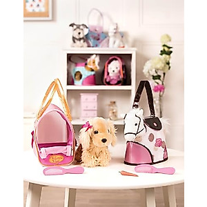 Pucci Pups – Cocker Spaniel Stuffed Puppy with Pink and Gold Dotted Stuffed Animal Bag