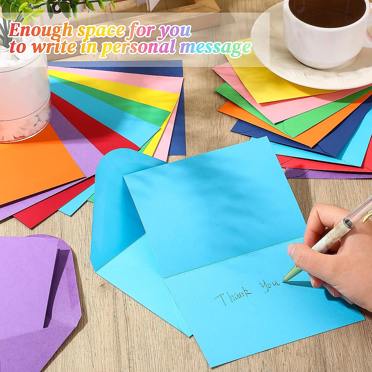 Yeaqee 200 Pack Blank Cards with Envelopes and Stickers Thank You Note Cards Self Adhesive Envelopes Blank Greeting Cards Small Envelopes Stationary Set Card Making(Rainbow Colors)