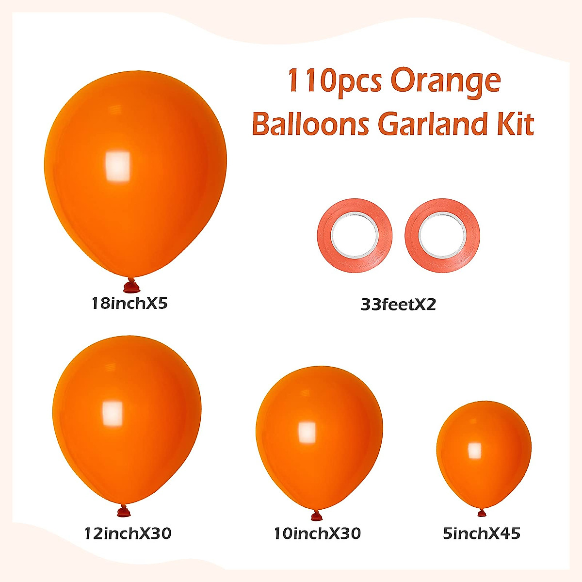 FOTIOMRG 110pcs Orange Balloon Garland Arch Kit, 18 12 10 5 inch Orange Latex Balloons Different Sizes Pack for Birthday Graduation Baby Shower Halloween Christmas Wedding Party Decorations