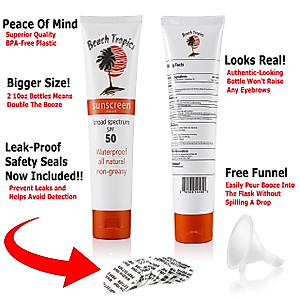 Hidden Flask - 10oz Sunscreeen Flask Lets You Take Booze Anywhere Includes Free Funnel & Extra Leak-Proof Safety Seals - Hidden Flasks for Liquor by Classy Wino Always Drink Responsibily