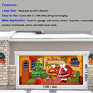 Christmas Santa Claus Garage Door Decoration Extra Large Outdoor Xmas Holiday Garage Door Banner Cover Decoration Xmas Outdoor Holiday Background Sign 6x13ft