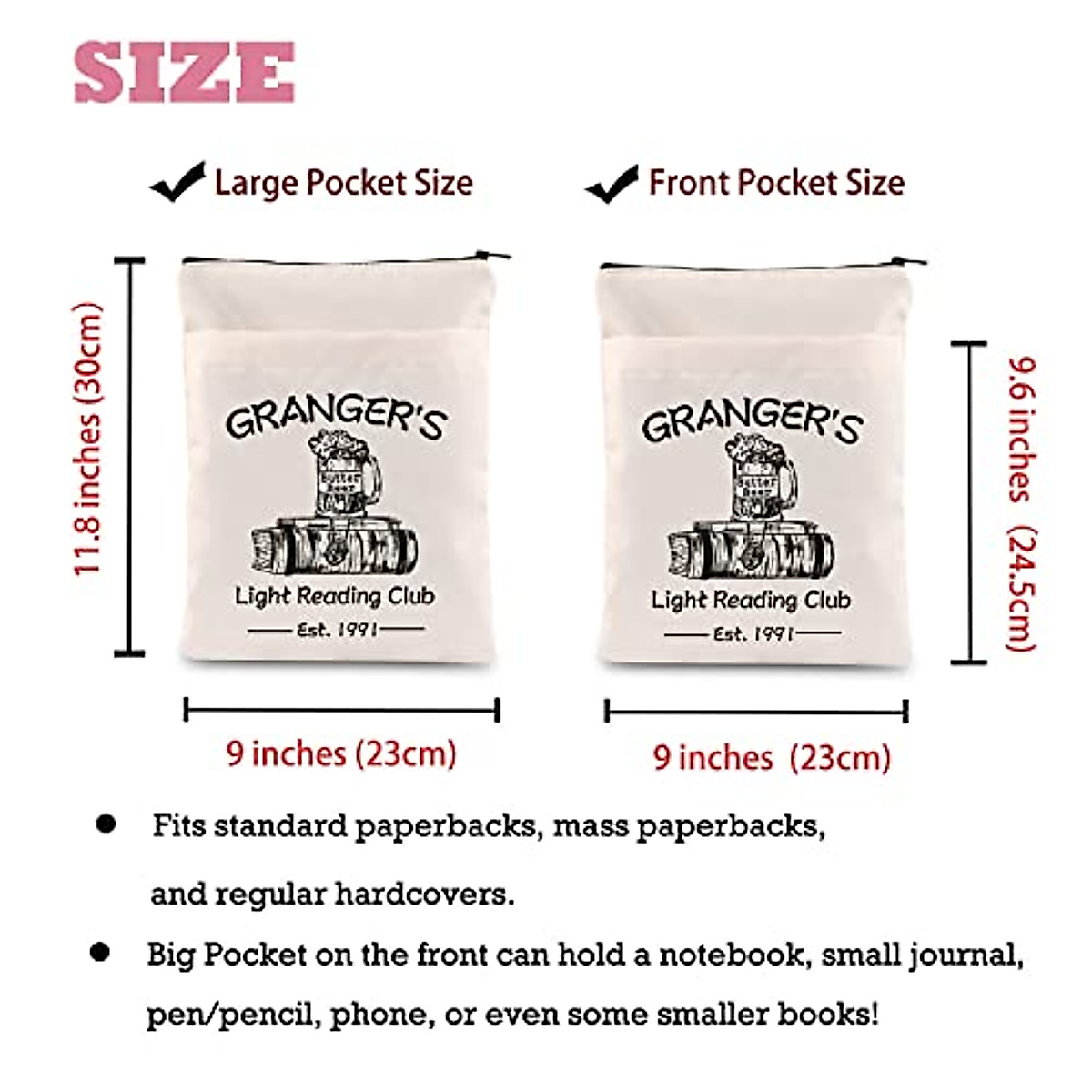 Granger's Quote Book Sleeve Fantasy Novels Lover Gift GRANGER'S Light Reading Club Est. 1991 Waterproof Zipper Pouch (GRANGER'S Light)