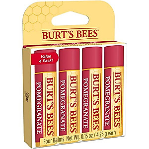 Burt's Bees Lip Balm, Moisturizing Lip Care, for All Day Hydration, 100% Natural, Pomegranate with Beeswax & Fruit Extracts (4 Pack)