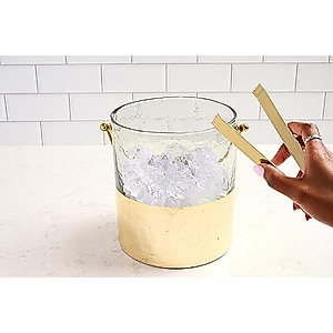 Mud Pie Ice Set, Bucket 8 x 7 Dia | Tongs 6 1/2", 1/2" 1/2" 1/2", Gold and Clear