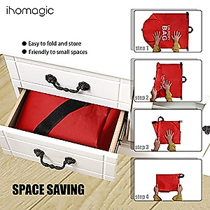 IHOMAGIC 71L Laundry Bag Backpack with Adjustable Shoulder Straps and Pocket, Hanging Fabric Laundry Hamper, Portable Laundry Baskets with Buckle, Extra Large Dirty Clothes Hamper for Laundry (Red)