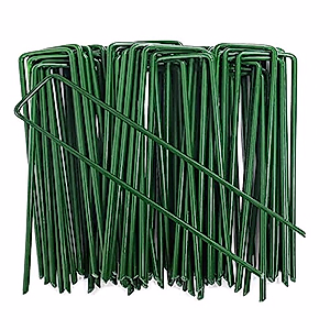 6 Inch Garden Stakes Galvanized Landscape Staples Green U-Type Turf Staples for Artificial Grass Rust Proof Sod Pins Stakes for Securing Yard Fences Weed Barrier Outdoor Wire Cords Tents Tarps 100 Pcs