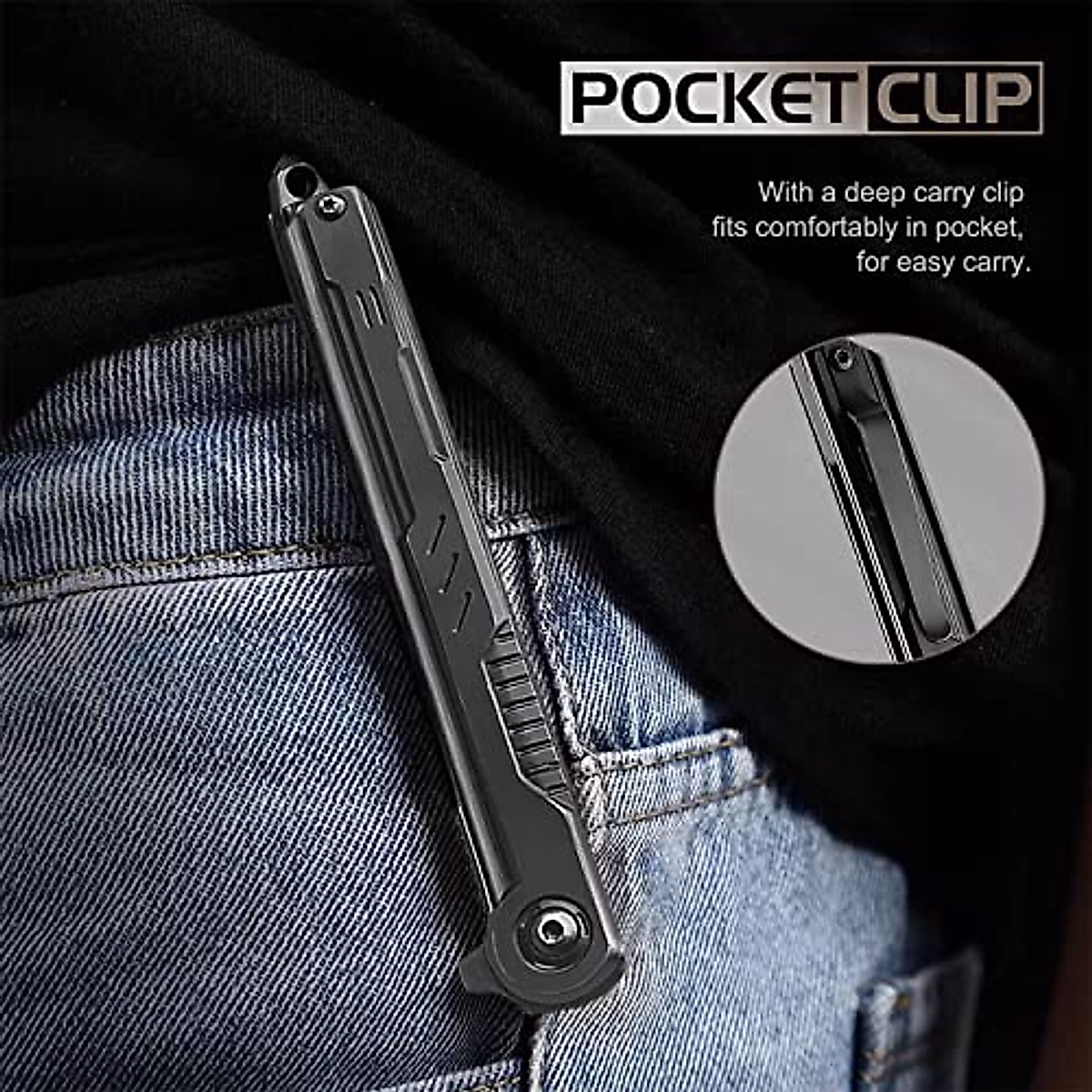 CABUGE EDC Pocket Knife for Men, Tanto Folding Knives with Clip, Slim Gentleman's Knife with Glass Breaker, Flipper Open and Liner Lock for Outdoor Survival Camping Everyday Carry